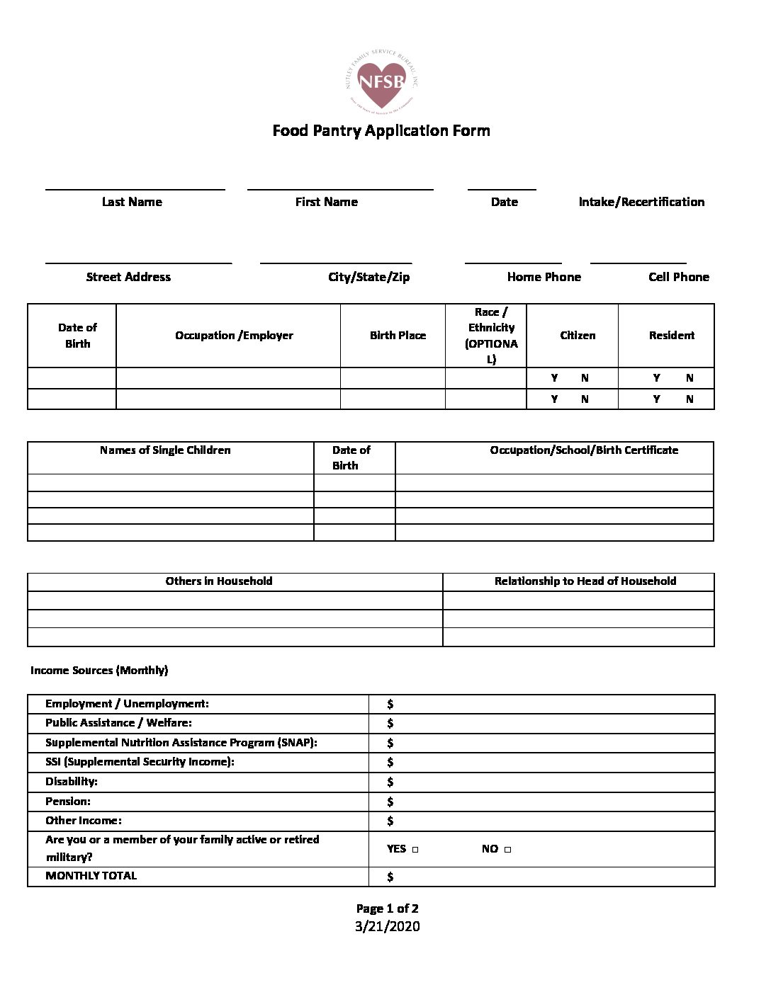 FoodPantryApplicationFormEnglish-pdf | Nutley Family Service Bureau